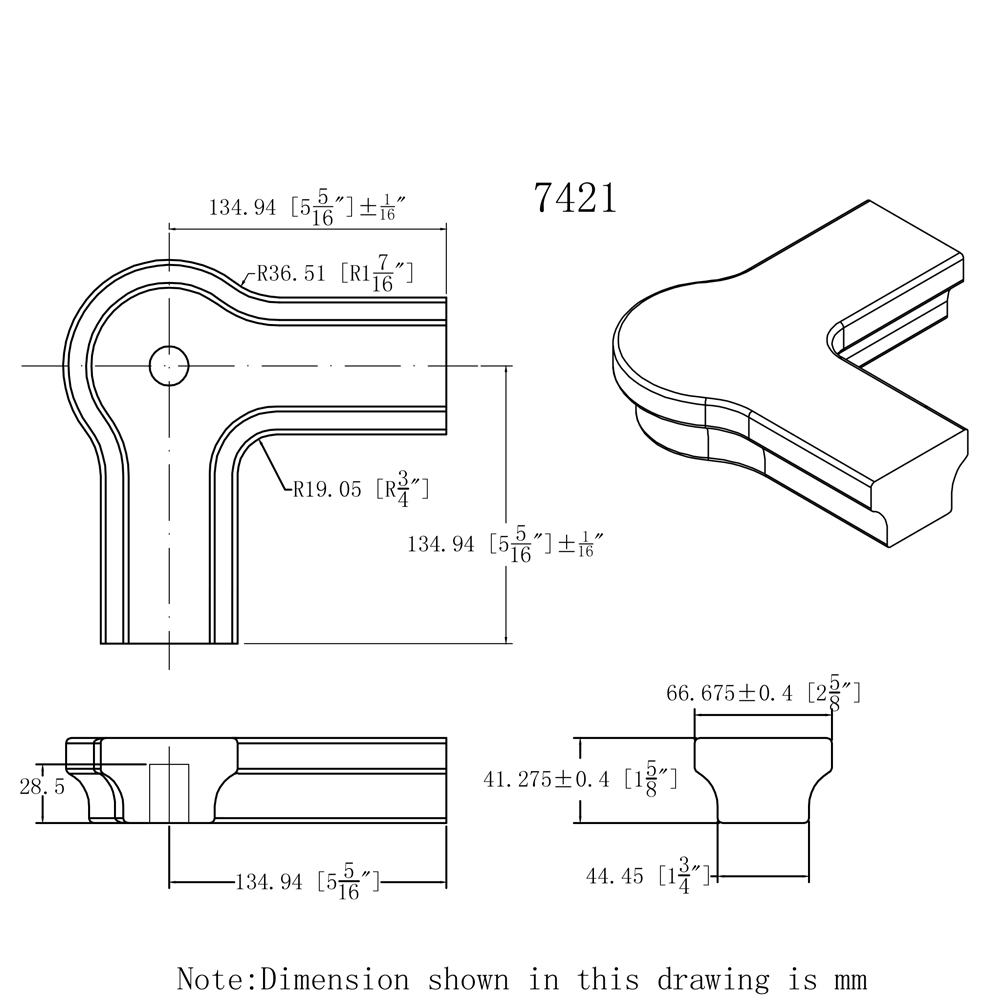 7421 Level Quarter Turn with Cap Wood Handrail Fitting | House of ...