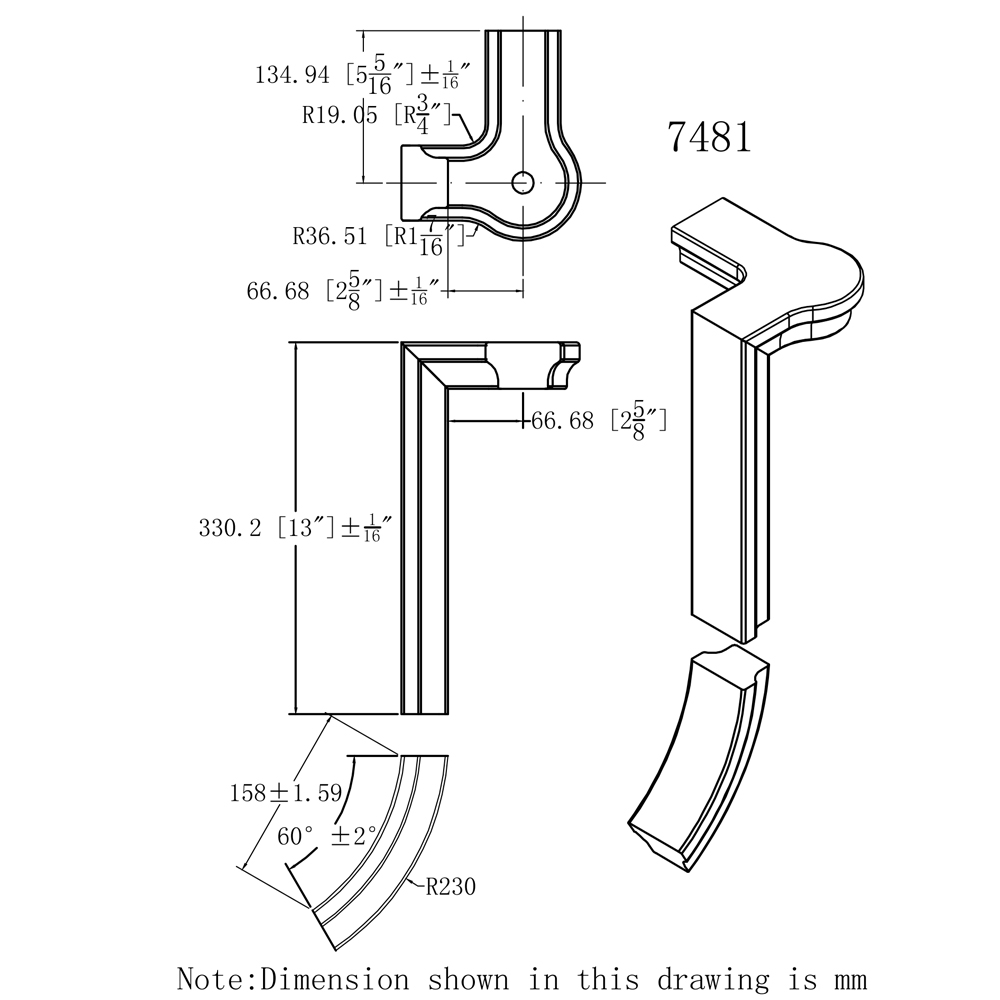 7481 – 2 Rise Left Hand Gooseneck with Cap Wood Handrail Fitting ...